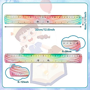 Grevosea 2 Pieces Rulers for Kids, Flexible Ruler Plastic Ruler 12 Inch Ruler with Centimeters and Inches Soft Bendable Ruler Shatterproof Straight Edge Ruler for School Classroom Office (Yellow)