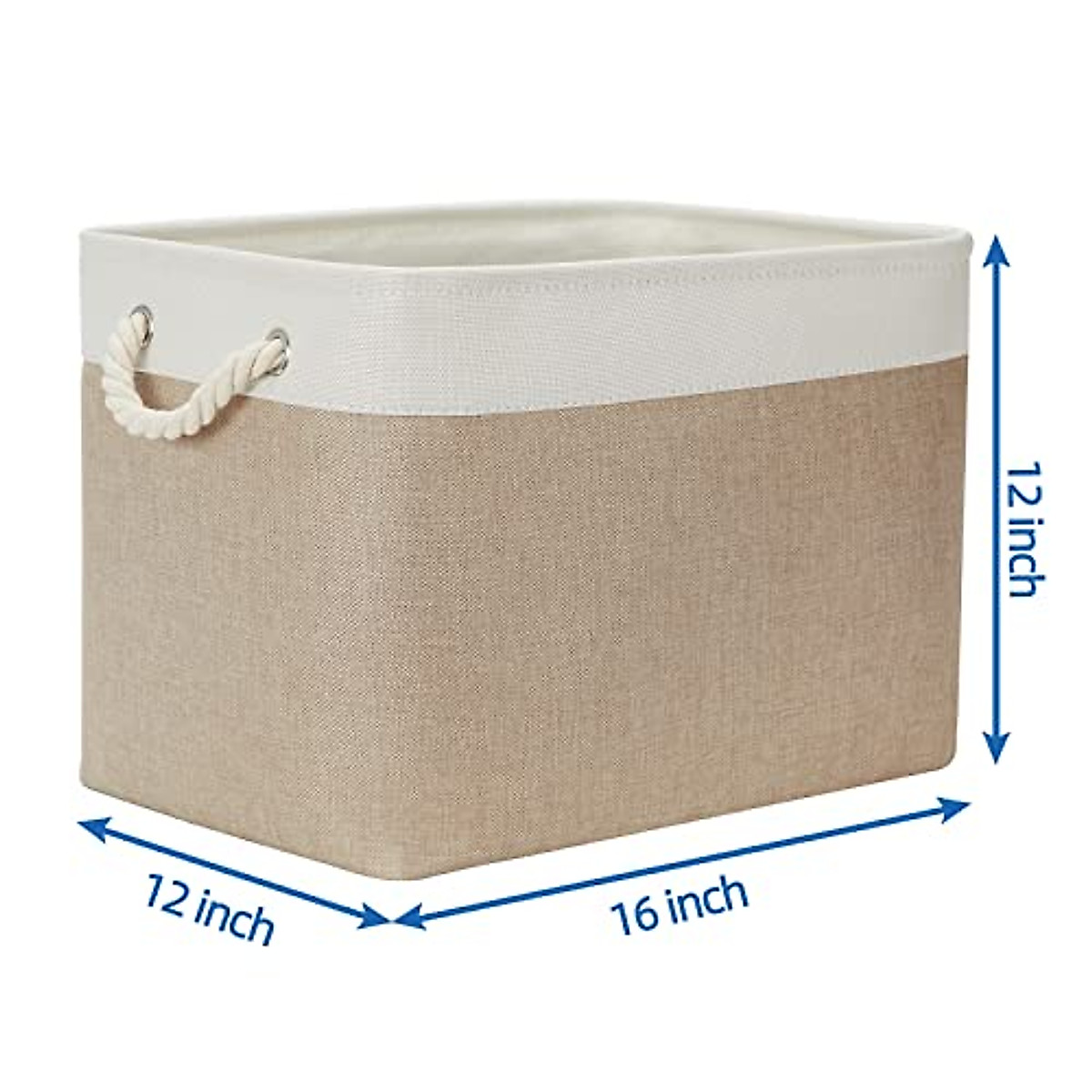 Temary Fabric Storage Baskets Set Of 6 Small Storage Bins Bundled with 2 Pack Decorative Baskets for Storage (White&Khaki, 11.8Lx7.9Wx5.3H Inches, 16Lx12Wx12H inches)