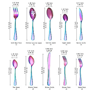 Kyraton Rainbow Silverware Set 45 Pieces Service for 8, Titanium Colorful Plating Flatware Sets Cutlery Set, Spoons and Forks Silverware Dishwasher Safe, First Apartment Must Haves Utensils Set