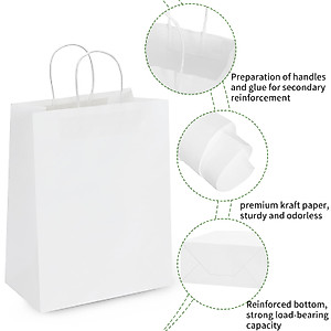 Moretoes Paper Bags with Handles 100pcs 10x5x13 Inches, White Kraft Gift Bags Bulk, Shopping Bags, Retail Bags for Small Business, Birthday Wedding Party Favor Bags, Merchandise Bags