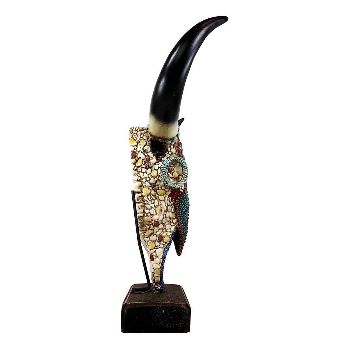 Ebros Gift 17" High Large Western Steer Bison Buffalo Bull Cow Skull Head with Mosaic Turquoise Red Yellow Blue Stones and Beads Ornate Floral Design Desktop Sculpture Native Indian Sacred Skulls