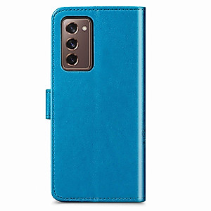 LEMAXELERS Galaxy Z Fold 2 5G Case Bling Diamond Clover Wallet Case with Card Slots Magnetic Flip Stand Premium PU Leather Shockproof Cover for Samsung Galaxy Z Fold 2 5G Diamond Clover Blue SD