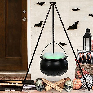 Halloween Decorations Outdoor - Halloween Party Decorations - Large Witches Cauldron on Tripod with Lights - Black Plastic Bowl Decor - Hocus Pocus Candy Bucket Decoration for Home Porch Outside