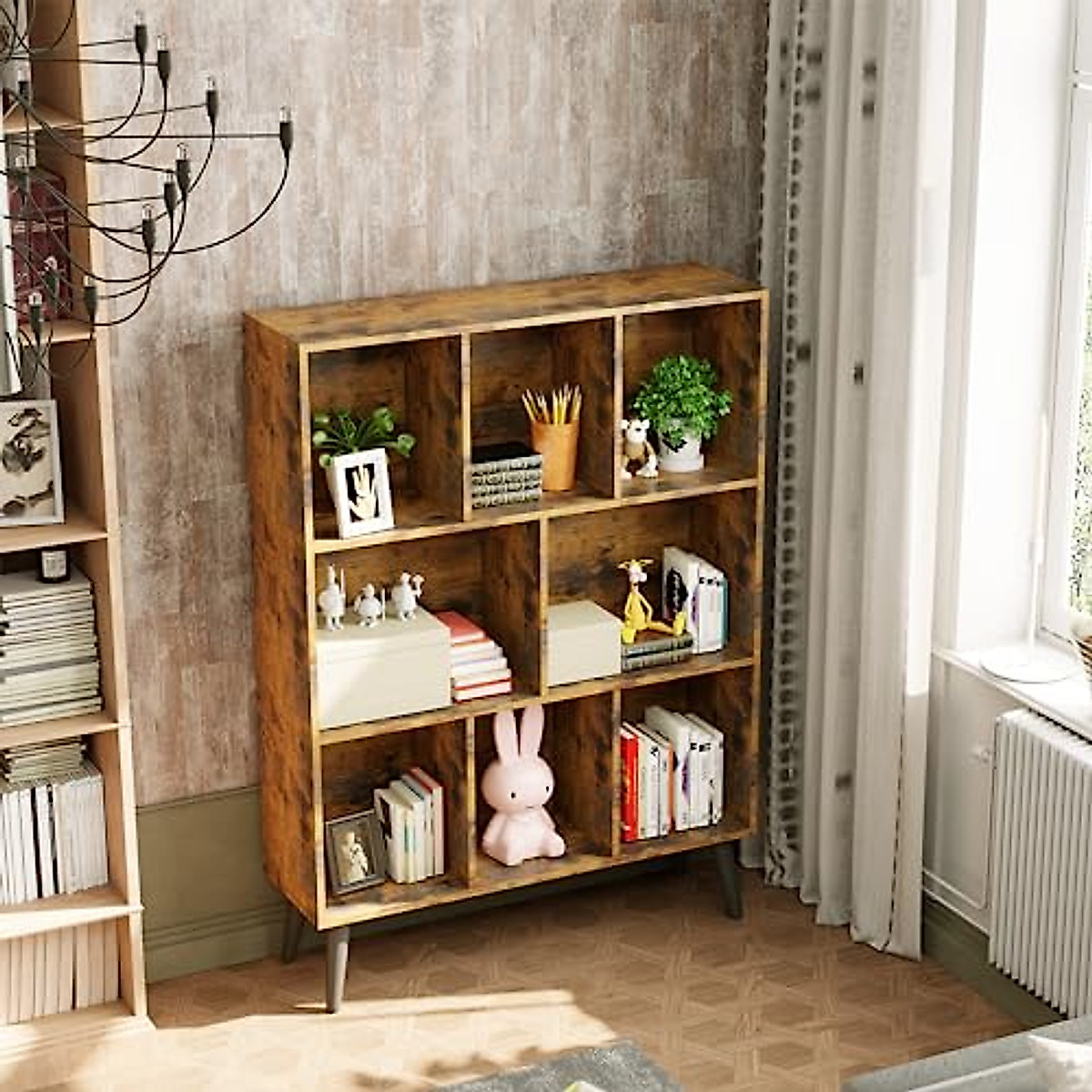 EasyCom Wood Open Shelf Bookcase and Bookshelf- 3 Tier Modern Bookcase with Legs- Display Book Shelves Cube Organizer for Books Home Office Living Room Bedroom Entryway Kitchen