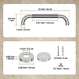 12 Inch Anti Slip Shower Grab Bar, YuanDe Chrome Finish Stainless Steel Bath Grab Bar, Knurled Bathroom Safety Rail, Shower Handrail Support, Handicap Elderly Injury Senior Balance Assist Handles