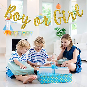 Karoo Jan Boy Or Girl Banner Gender Reveal Party Hung Bunting Pregnancy Announcement Gold Glitter Decorations Supplies