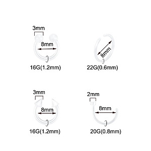 Oveta 55pcs Clear Piercing Retainers Flexible Bioflex 14G 16G 20G Navel Belly Button Ring Lip Labret Eyebrow Tongue Barbells Cartilage Tragus Earrings Retainer