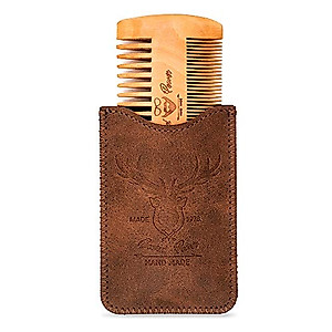 Menesia Wooden Beard Comb & Durable Case for Men Beard, Fine & Coarse Teeth, Men's Wood Pocket Comb for Beards & Mustaches & Hair,Brown Deer Design
