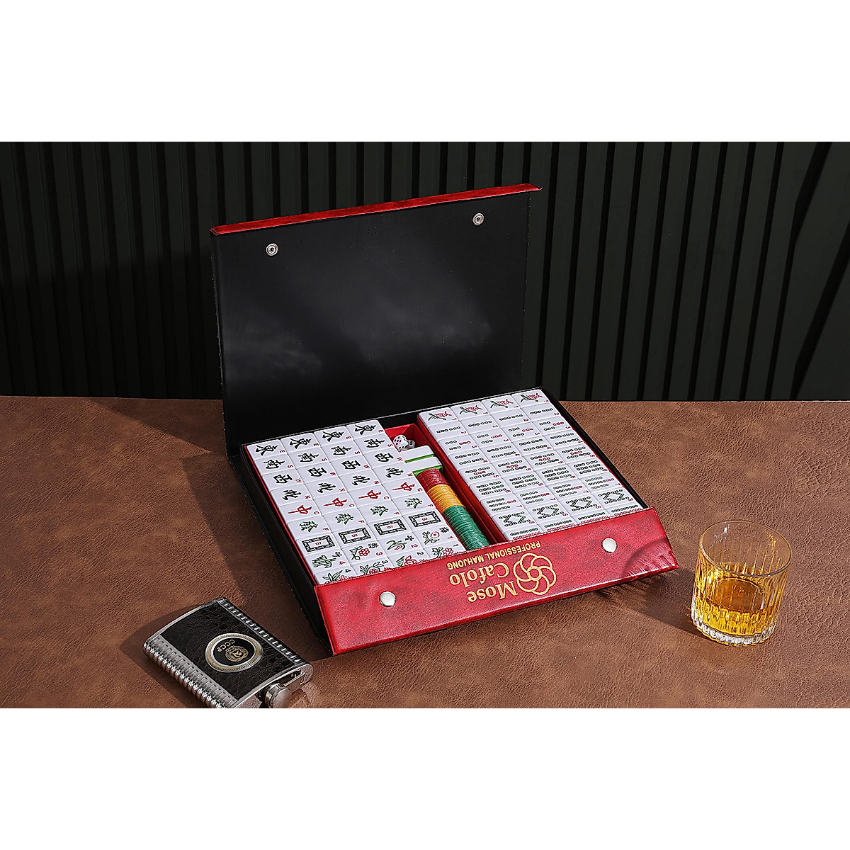 Mose Cafolo Professional Chinese Mahjong Game Set 146 Numbered Large Size Tiles with Carrying Travel Case, Complete Mahjong Tiles Set (Majiang, Mah-Jongg, Ma Jong)