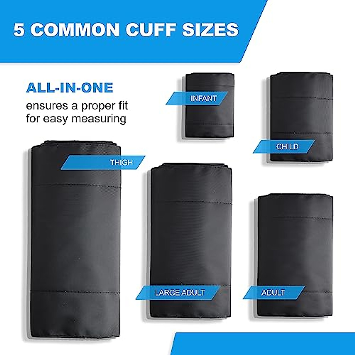 Primacare DS-9185 Aneroid Sphygmomanometer and Blood Pressure Cuff Set with Portable Case, 5 Sized Nylon Cuffs with Deflation Valve, BP Cuff Manual Kit for Infant, Child, Adult, Large Adult, Thigh