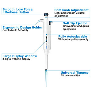 ONiLAB Lab Micropipette, Single Channel Pipette,Adjustable Volume Pipette, Micro Pipettes, High Precision Pipettor,Fully Autoclavable,100-1000ul
