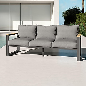 RoyalCraft Aluminum Outdoor Couch, All-Weather Metal Patio 3-seat Sofa with Soft Thick Cushions, Patio Sofa Couch for Porch Backyard Garden, Grey