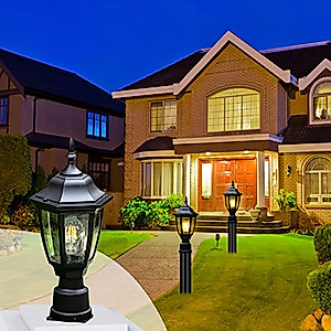 FUDESY Outdoor Post Lights, Electric Exterior Lamp Post Light Fixture with Pier Mount Base, LED Bulb Included, Anti Corrosion Black Plastic Materials, 2-Pack Pole Lanterns for Garden, Patio, Pathway