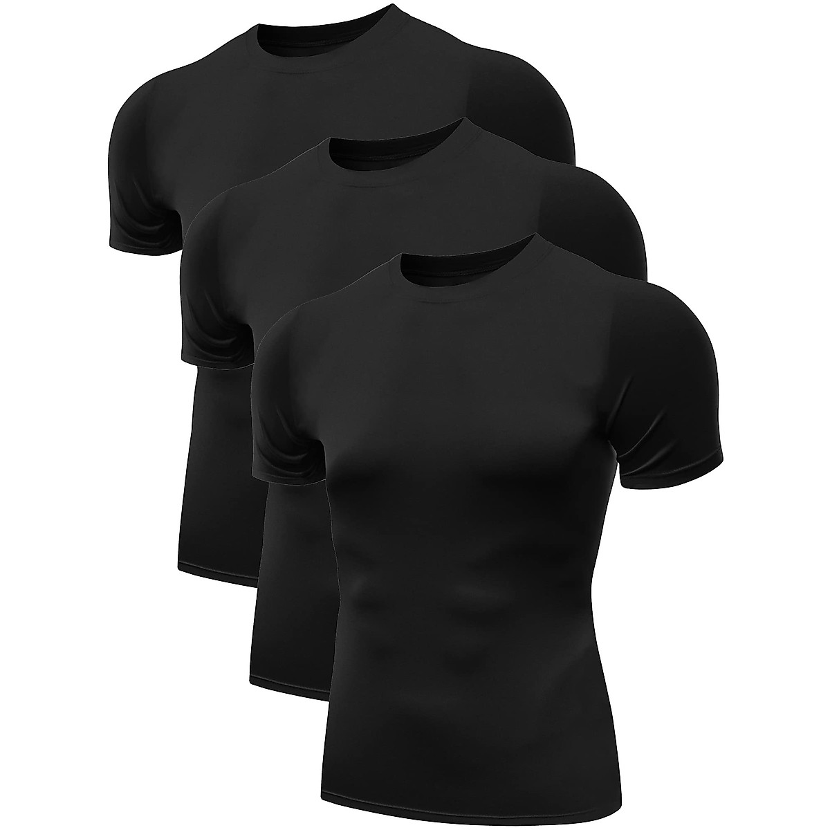 NELEUS Men's 3 Pack Athletic Compression Under Base Layer T Shirt,5011,Black,S