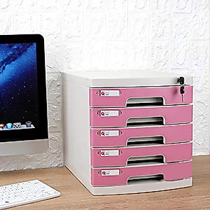 Flat File Cabinet, Drawer Organizer 5-Layers Lockable with Blank Label, Environmentally Friendly Plastic-Pink (Size : Medium 5-Layers)