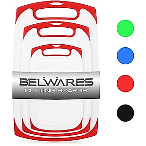 Cutting Boards for Kitchen, Plastic Chopping Board Set of 3 with Non-Slip Feet and Deep Drip Juice Groove, Easy Grip Handle, BPA Free, Non-porous, Dishwasher Safe