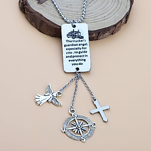 BEKECH Trucker Guardian Angel Car Charm Trucker’s Prayer Car Hanging Ornament Guardian Angel to Guide and Protect in Everything You Do Car Rear View Mirror Charm Truck Diver Gift(Silver)