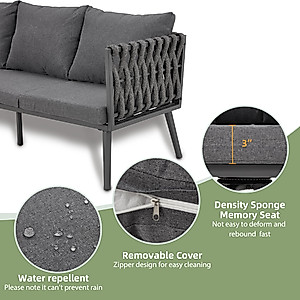 HOMREST 6 Pieces Metal Patio Furniture Set, Outdoor Aluminum Furniture w/ 2 Swivel Chairs, Ottoman, Coffee Table, Woven Rope Modern Patio Conversation Set for Balcony, Garden, Yard (7 Seats, Grey)