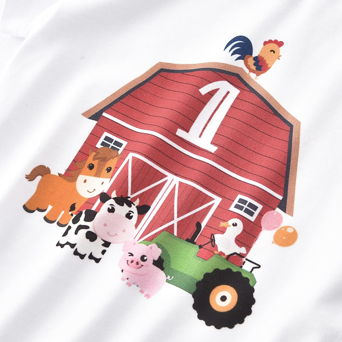 1st Birthday T-Shirt Baby Boy Toddler Farm Animal One 1 Year Old B-Day Tee Gift First Farm Animals Themed Birthday Party Top Tee Cotton T Shirt Printed Short Sleeve Outfit(White, 1T, 1_Year)