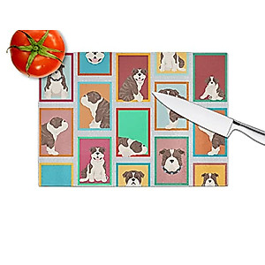 Caroline's Treasures MLM1135LCB Lots of Brindle English Bulldog Glass Cutting Board Large Decorative Tempered Glass Kitchen Cutting and Serving Board Large Size Chopping Board