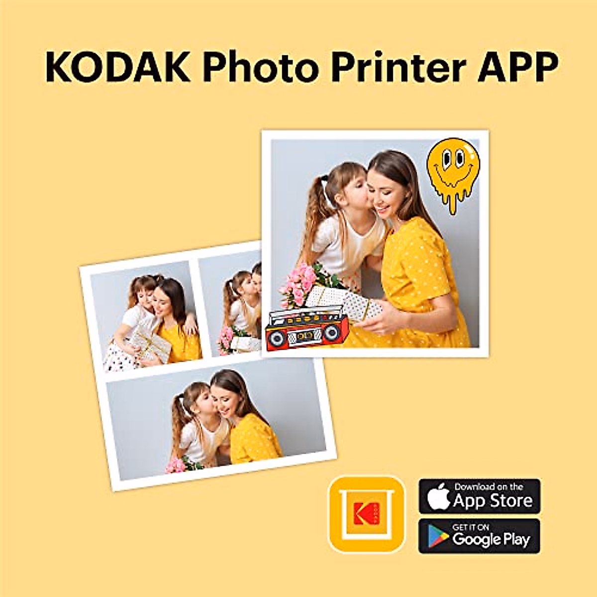 KODAK Mini 3 Retro 4PASS Portable Photo Printer (3x3 inches) + 8 Sheets, Black