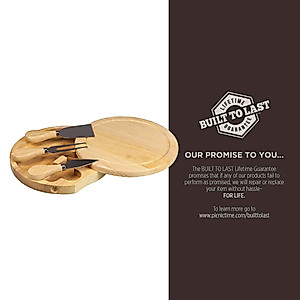 PICNIC TIME Circo Brie Cheese Knife, Charcuterie, Wood Cutting Board, 7.5" Diameter - 4 Piece Set, Parawood