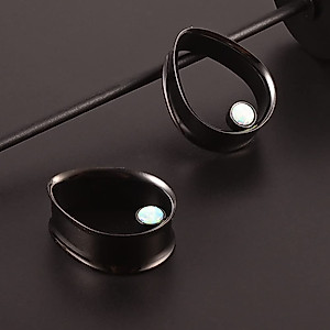 Atomhole 2PCS Teardrop Opal Ear Plugs Tunnels Hypoallergenic Ear Gauges 316 Stainless Steel Ear Expander for Stretchered Earrings Piercing Body Jewelry