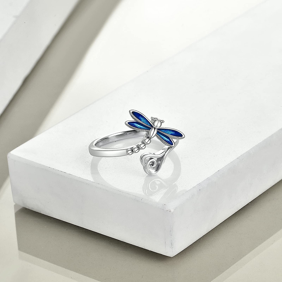 TIGER RIDER Dragonfly 925 Sterling Silver Ring for Women, Exquisite Adjustable Women's Jewelry Ring Beautiful Fashionable Ring for Women’s Day Gifts, Size 7