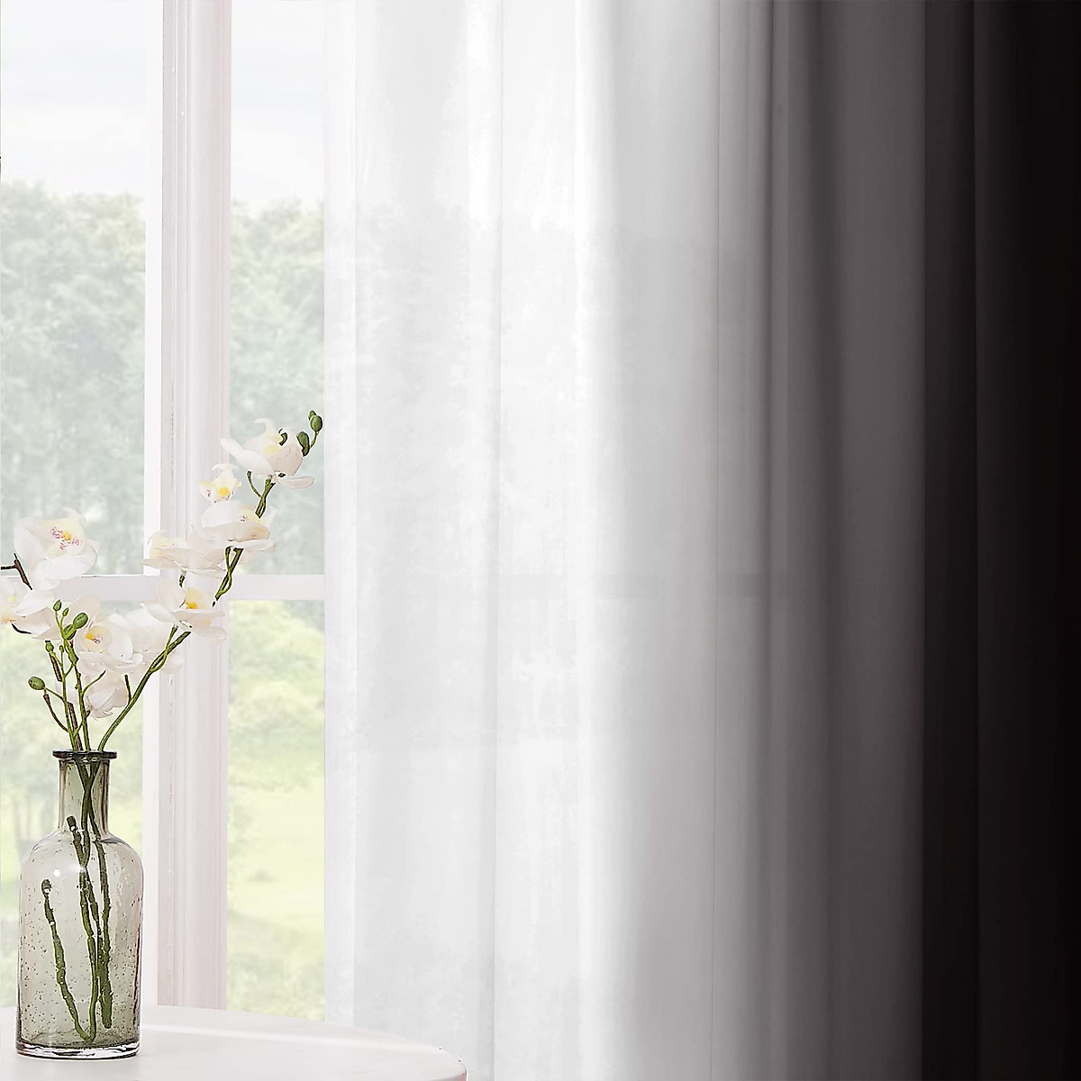 Melodieux Black Ombre Sheer Curtains 84 Inches Long for Living Room, Bedroom Chiffon Black White Gradient Rod Pocket Voile Drapes, 52 by 84 Inch, 2 Panels