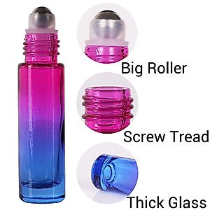 inice 12 Pack,Roller Bottles Gradient Color Glass for Essential Oils,10ml Roll on Bottle with Golden Metal Cap for Perfume