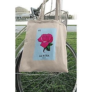 Pop Threads La Rosa Rose Loteria Card Mexican Bingo Black 15x15 inches Large Canvas Tote Bag