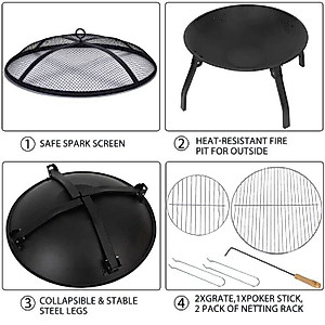 Cogesu Fire Pit, Fire Pits for Outside, 22 inch Portable Folding Wood Burning Firepit with Carry Bag Spark Screen & Poker Stick, 2 Pack Grate for Camping Picnic Backyard Garden