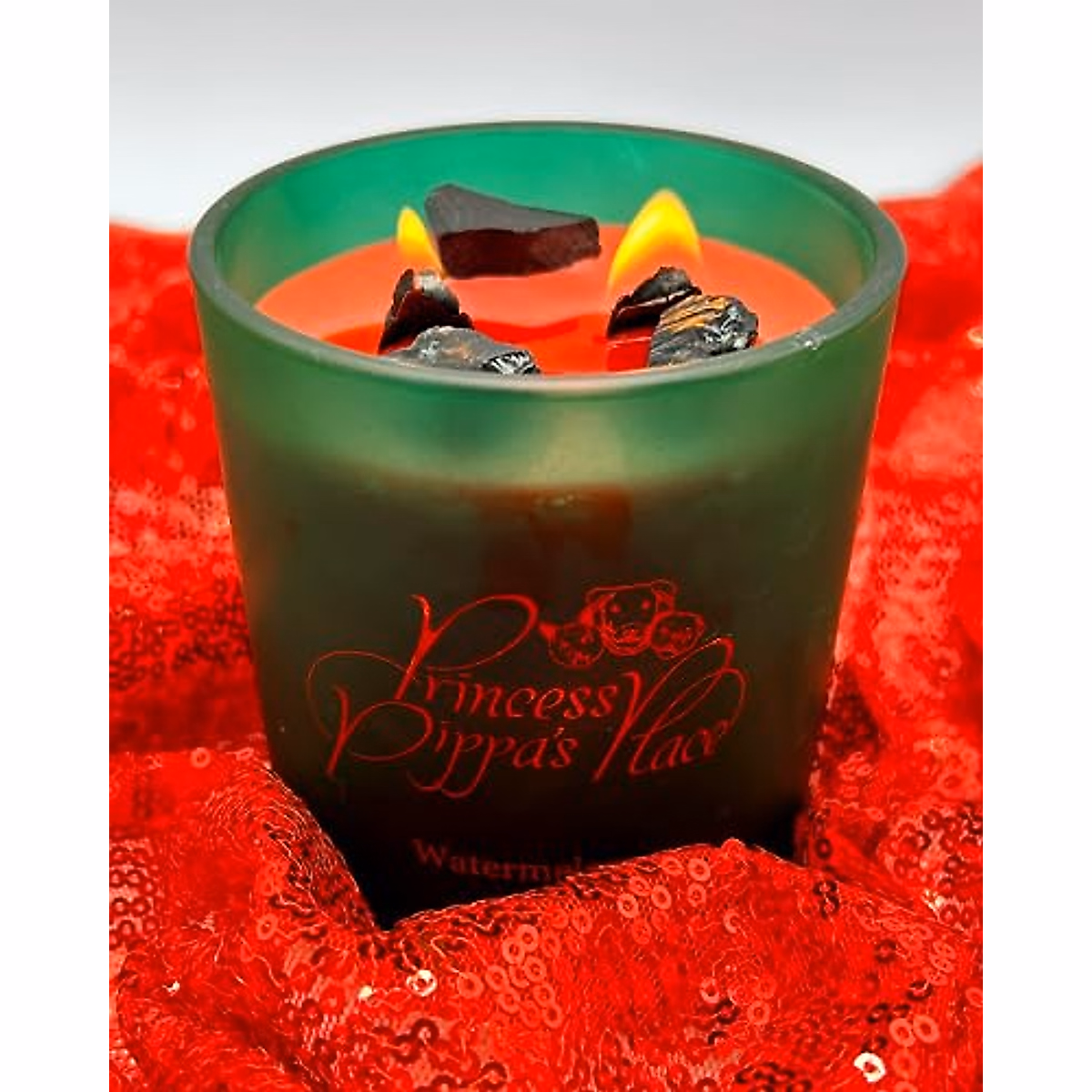 13% Scented Candle Gifts for Women & Men, Non-Toxic Cute Scented Candles with 3 Healing Crystals and 2 Wooden Wicks in Glass Jar, Soy Wax Candle, Aromatherapy Relaxation Candle (Watermelon), Pack-1