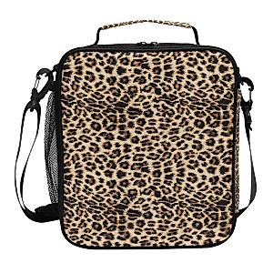 Leopard Print Lunch Box Leopard Snakeskin Zebra Pattern Insulated Lunch Bag Fashion Wild Animals Reusable Cooler Meal Prep Bags Lunch Tote with Shoulder Strap for School Kids Girls Boys Office