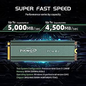 Fikwot FN960 2TB M.2 2280 PCIe Gen4 x4 NVMe 1.4 Internal Solid State Drive with Heatsink - Speeds up to 5,000MB/s, Dynamic SLC Cache, Compatible PS5 Internal SSD