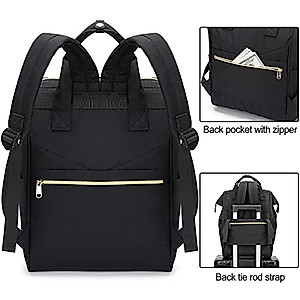 Tzowla Laptop Backpack for Women, Carry on Backpack, Durable Water Resistant, Light Weight, Reinforced Edges and Steel Frame, Metal Zippers, Travel, Black, 15.6 Inch