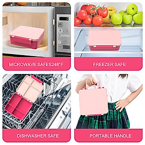 Kids Bento Lunch Box with 8oz Soup Thermo, Water Bottle, Kids Leakproof Lunch Food Containers with 4 Compartment, Kids Insulated Hot Food Jar with Lunch Bag for School, Trvael (Pink)