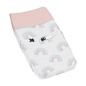 Sweet Jojo Designs Pastel Rainbow Girl Baby Nursery Changing Pad Cover - Blush Pink, Purple, Teal, Blue and White