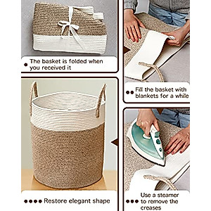 ZYER Cotton Rope Laundry Basket tall rope basket for Clothes 49L Storage Laundry Basket for Toy Cotton Rope Laundry Basket with Handles 35 * 40CM