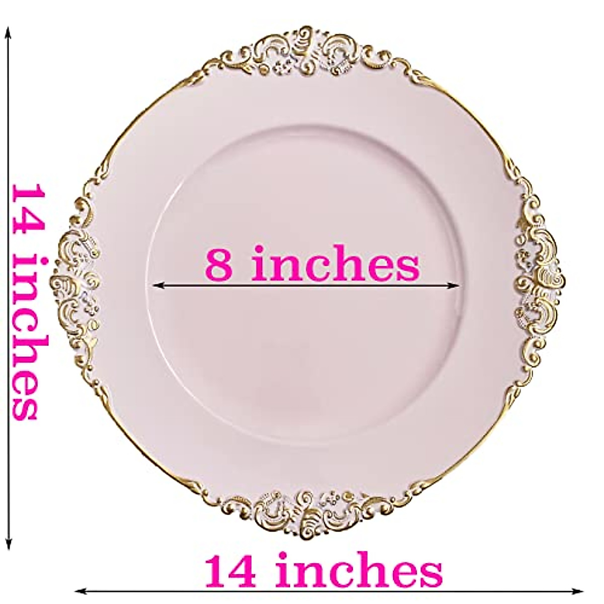 Henilosson Pink Charger Plates Gold Trim - Antique Plate Chargers for Dinner Plates - Set of 6 Dinner Chargers（6，pink）