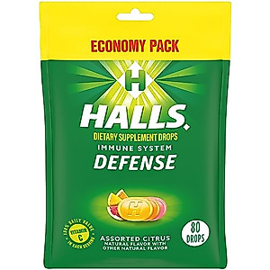 HALLS Defense Assorted Citrus Vitamin C Drops, Economy Pack, 80 Drops