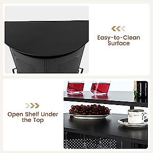 Giantex 4-Tier Home Bar Unit - Bar Cabinet with Storage Shelves, 3 Stemware Holders, Curved Countertop, Perforated Metal Front, Footrest, Mini Bars for Home, Kitchen, Living Room, Pub, Black