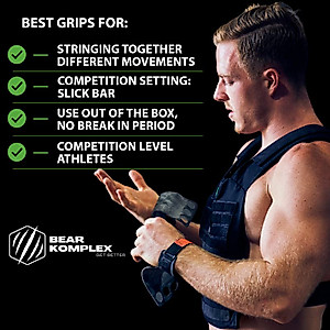Bear KompleX 2 and 3 Hole Carbon Hand Grips for Crossfit Workouts, Pull-ups, Weightlifting, WOD Gymnastics, Crosstraining Palm Grips with Wrist Wraps, Hand Protection from Rips and Blisters,1 Pair
