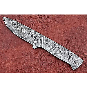 9" Long Straight Back Blank Blade Skinning Knife, Hand Forged Damascus Steel, 4" Scale Space with 3 Pin Hole Space,4.25 inches Cutting Edge