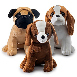 PREXTEX Plush Puppy Dogs - Set of 3 Realistic Looking 8-Inch Cute and Cozy Stuffed Animals