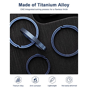 TISUR Titanium Key Ring,Elegant Quick Release Side Pushing Split Rings Kit-5Psc for Keychains,Heavy Duty Keyring for Dog Tag(Blue, K27+4K22)