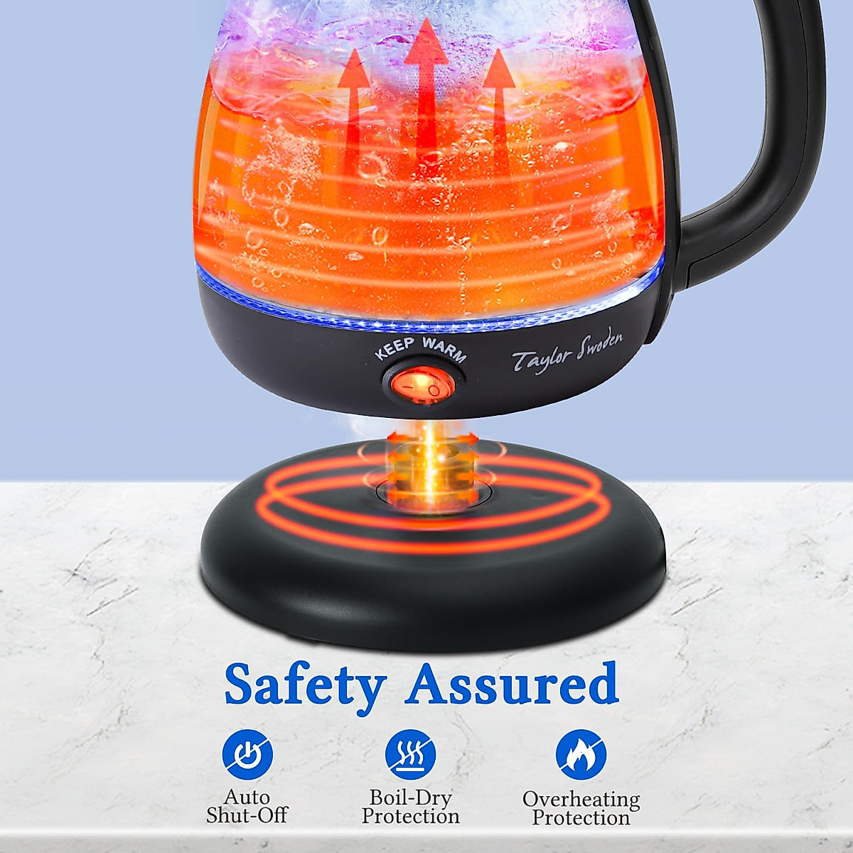 Electric Kettle with Tea Infuser, Small Electric Tea Kettle with Keep Warm Function for Home and Office, Black Taylor Swoden