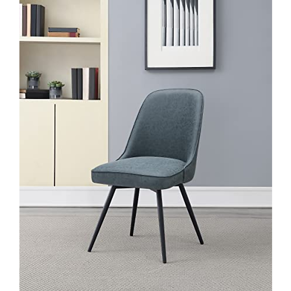 OSP Home Furnishings Penton Swivel Chair with Padded Seat and Black Legs 2-Pack for Dining or Home Office Use, Navy Blue Faux Leather