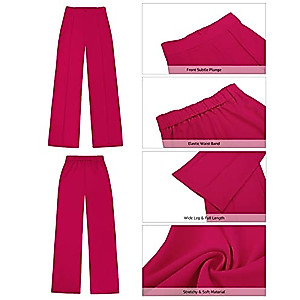 Vetinee Women Dress Pants Pink Front Crease Outfit Plus Size Elastic Waist Work Pants Boho Clothes for Women Hot Pink Size 16