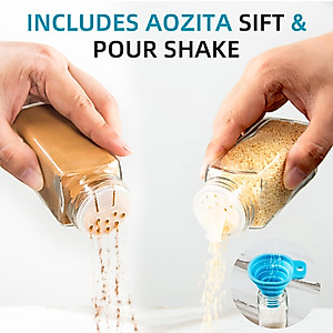 UMEIED 36pcs Glass Spice Jars with 216pcs Spice Labels, 4Oz Empty Square Glass Jars Glass Spice Containers with Shaker Lids & Metal Caps, Square Seasoning Jars Bottles for Spice Rack, Cabinet, Drawer